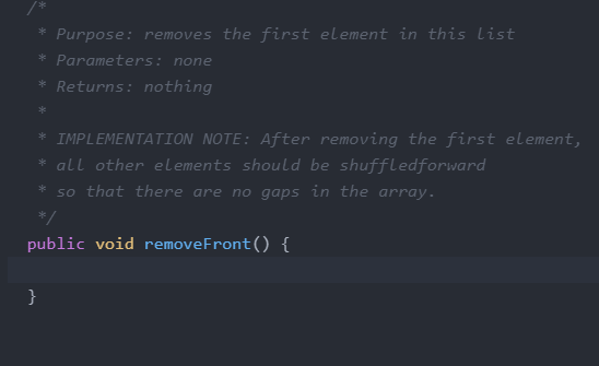 Solved * Purpose: removes the first element in this list * | Chegg.com