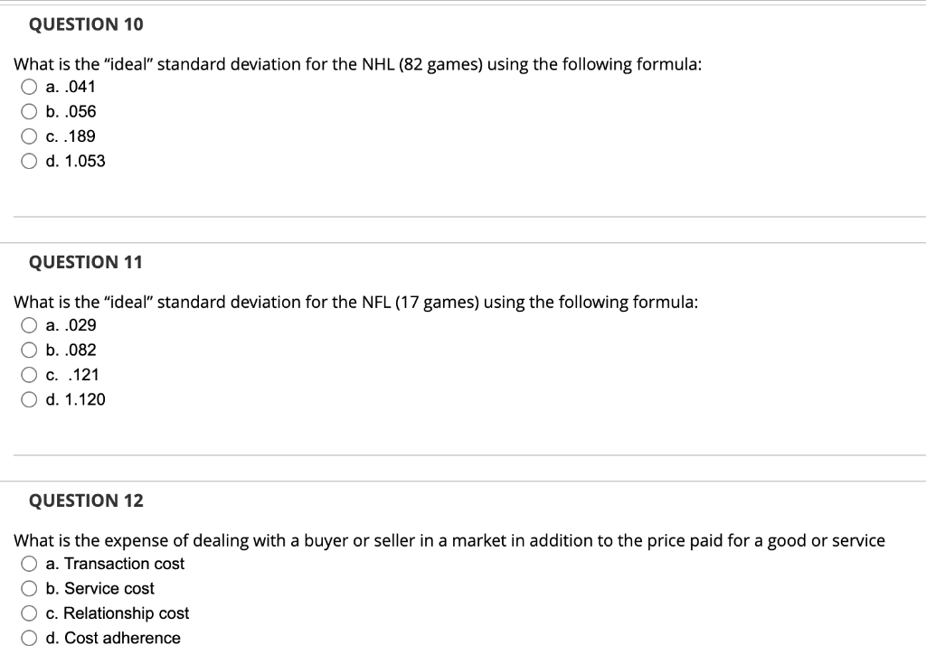 What is the "ideal" standard deviation for the NHL | Chegg.com