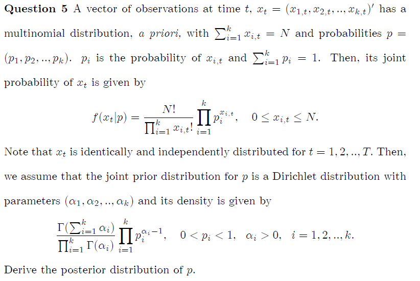 Solved Question 5A vector of observations at time | Chegg.com