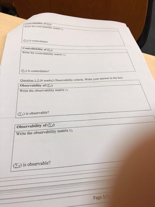 Solved Oestion 1 20 marks)i Controllability, observability | Chegg.com