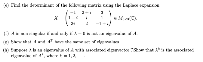Solved (e) Find the determinant of the following matrix | Chegg.com