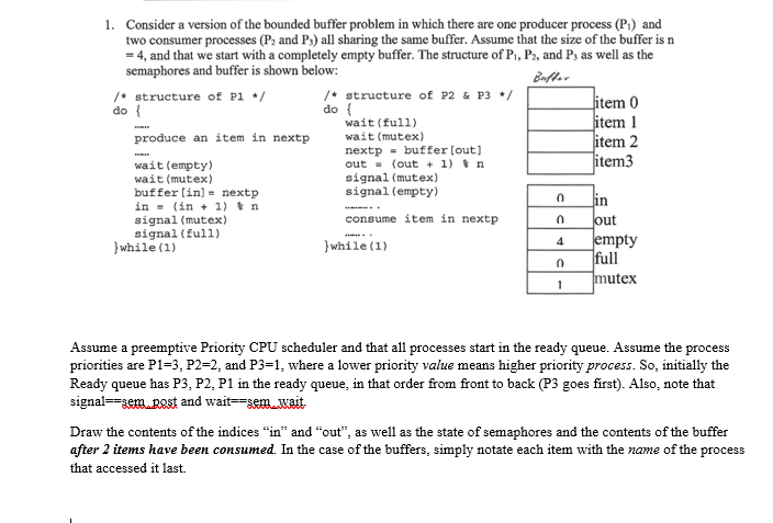 Solved 1. ﻿Consider a version of the bounded buffer problem | Chegg.com