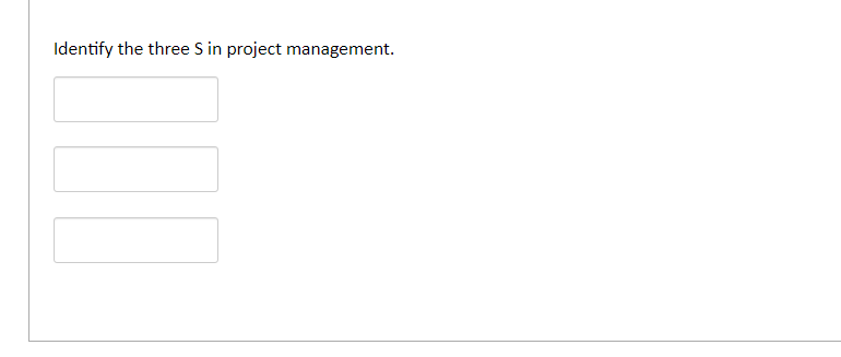 Solved Identify the three S in project management. | Chegg.com