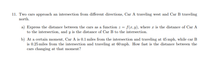 Solved 11. Two cars approach an intersection from different | Chegg.com