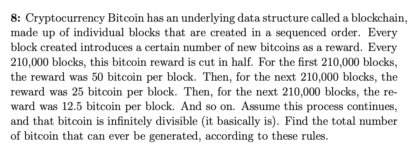 Solved 8: Cryptocurrency Bitcoin has an underlying data | Chegg.com