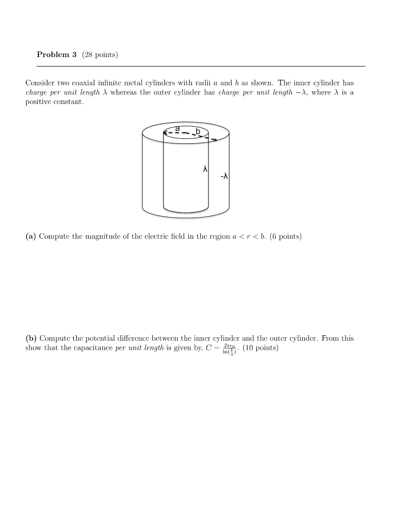 Solved Problem 3 (28 points) Consider two coaxial infinite | Chegg.com Solved Problem 3 (28 points) Consider two coaxial infinite | Chegg.com