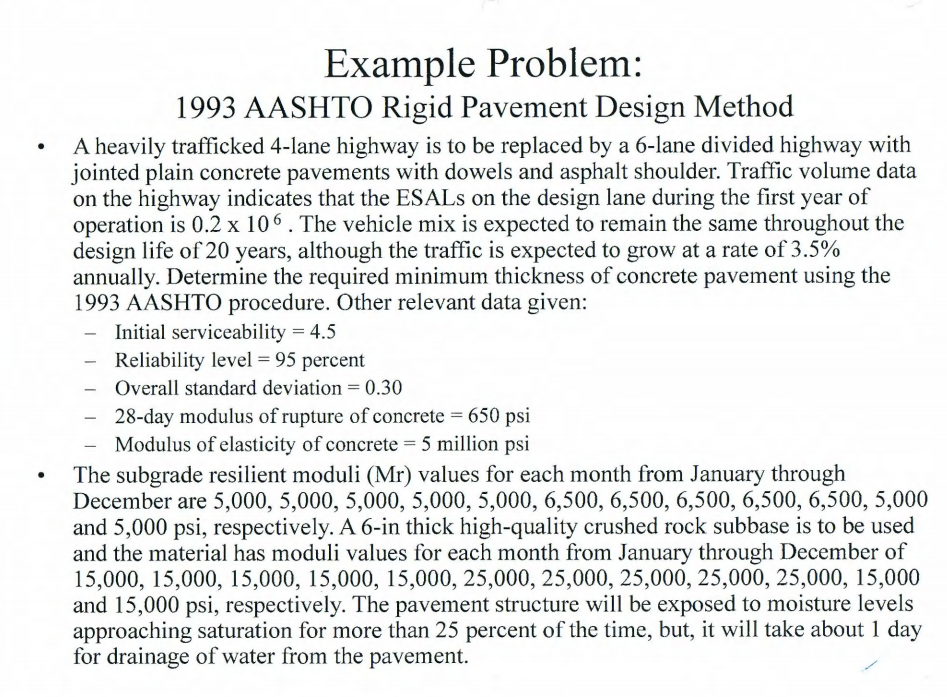 . Example Problem: 1993 AASHTO Rigid Pavement Design | Chegg.com