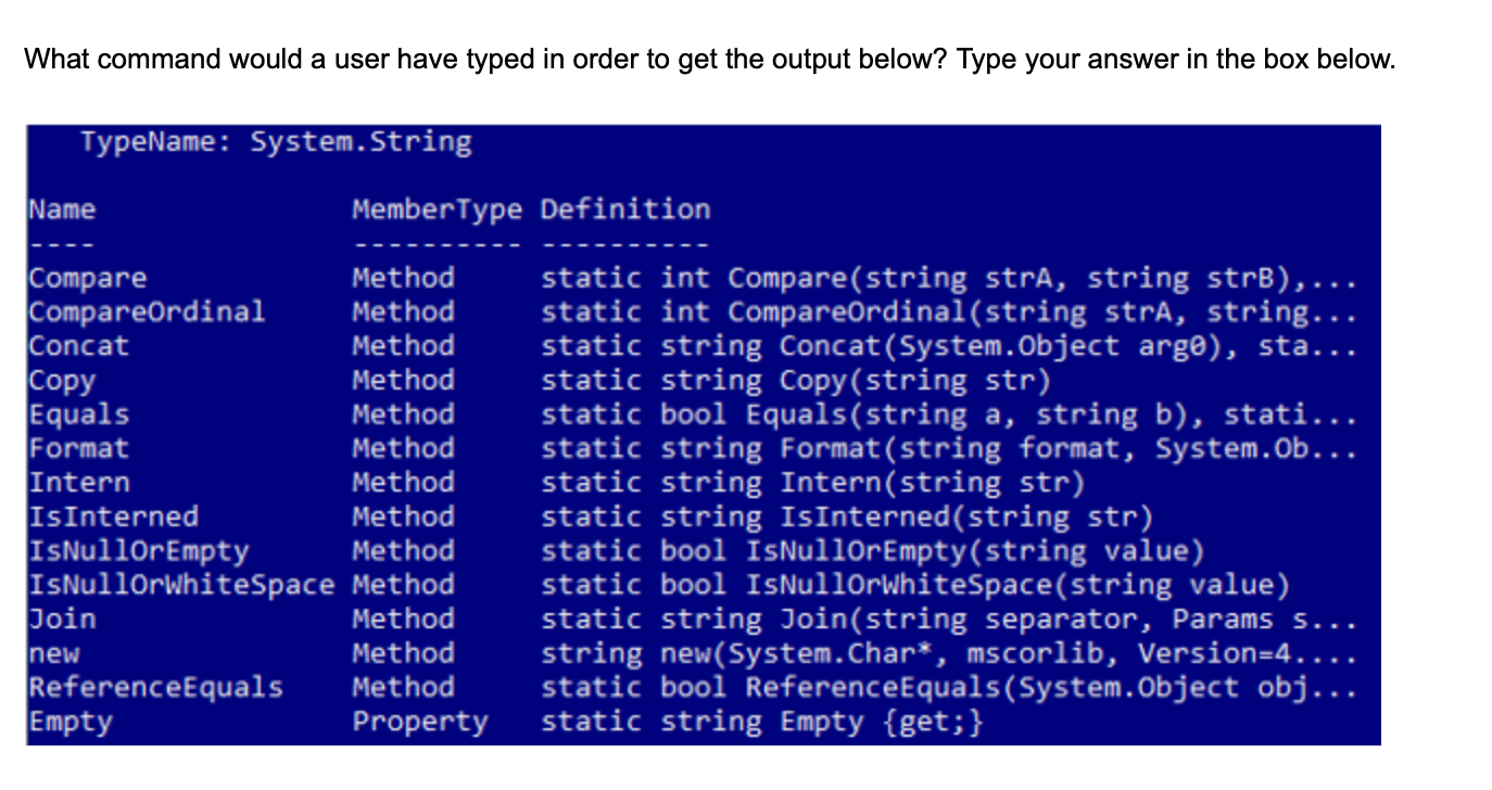 Solved What command would a user have typed in order to get | Chegg.com