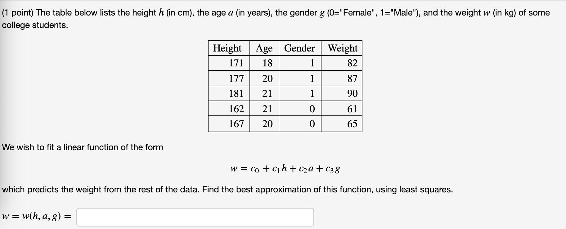 Solved (1 point) The table below lists the height h (in cm), | Chegg.com