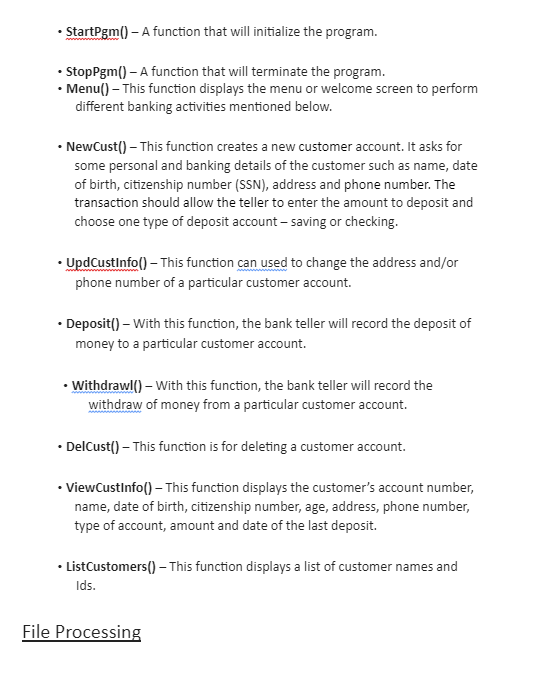 Solved In this bank management system project, file handling | Chegg.com