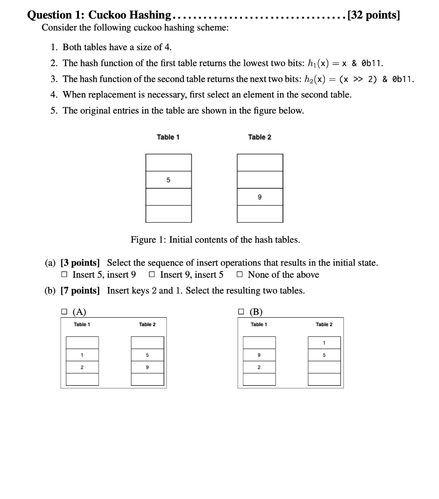Solved Question 1: Cuckoo | Chegg.com