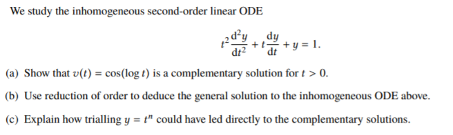 Solved We study the inhomogeneous second-order linear ODE | Chegg.com