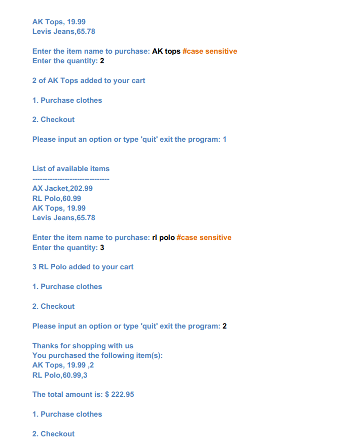 Solved 1. Purchase clothes – this option will prompt for the | Chegg.com