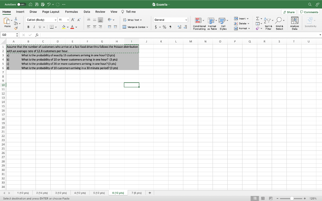 Solved AutoSave ABC ... OF Examla Home Insert Draw Page | Chegg.com