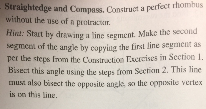 Solved Straightedge and Compass. Construct a perfect rhombus | Chegg.com
