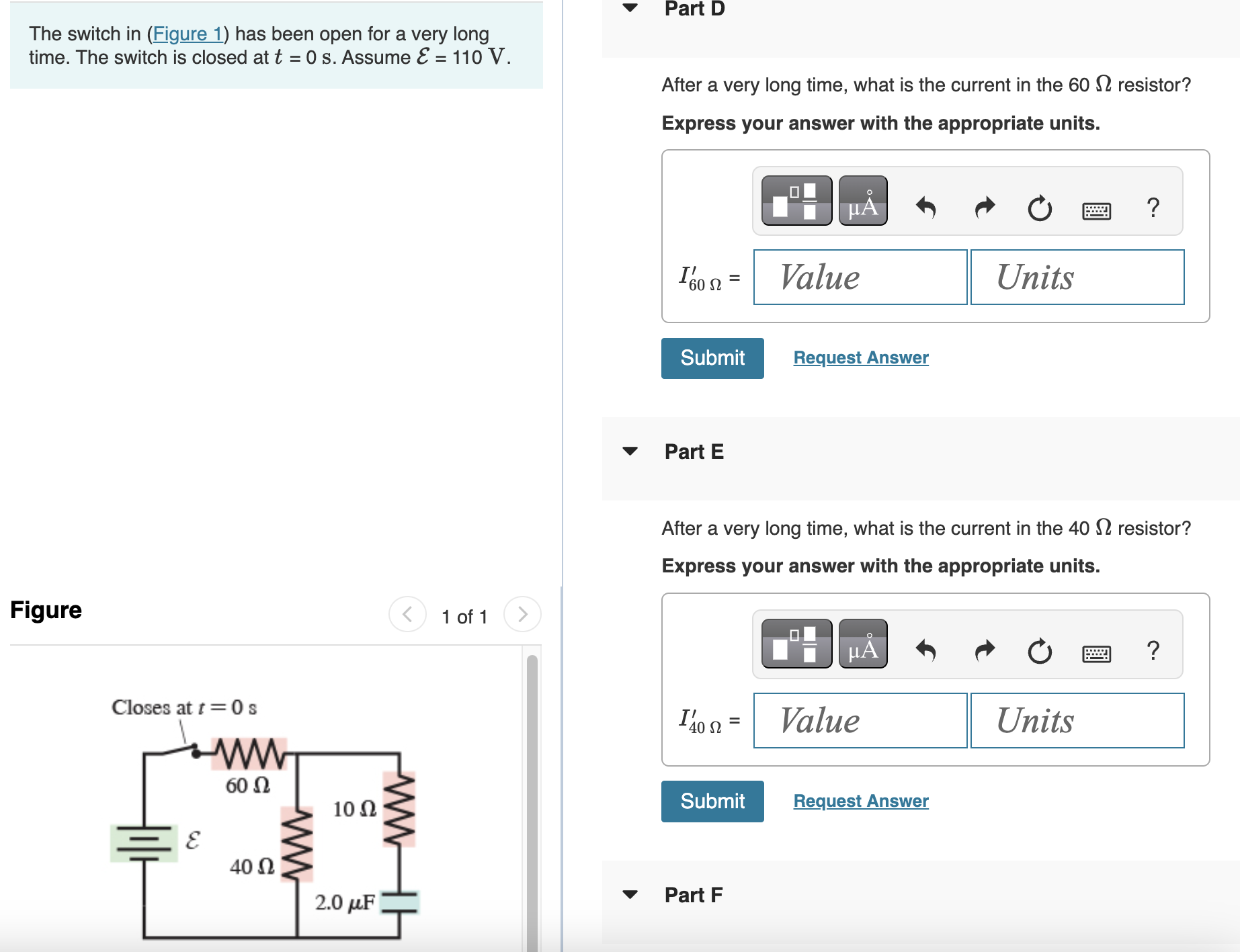 Solved The switch in (Figure 1) ﻿has been open for a very | Chegg.com