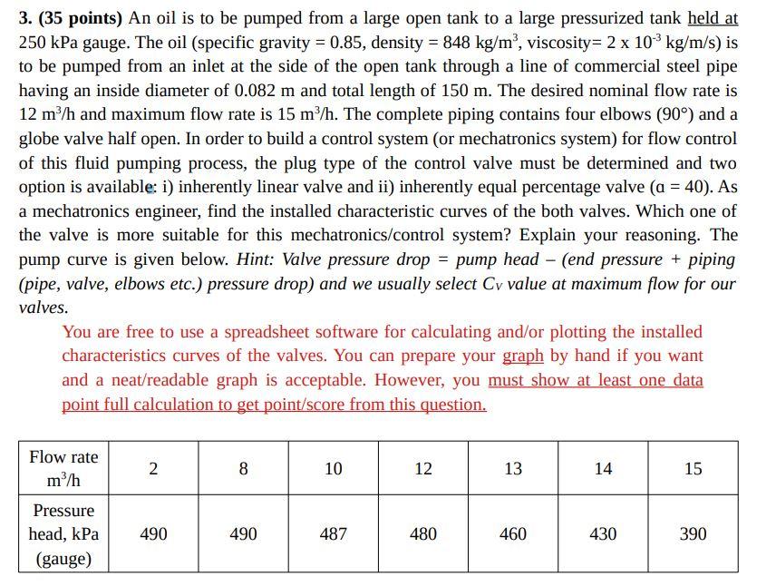 Solved 3. (35 points) An oil is to be pumped from a large | Chegg.com