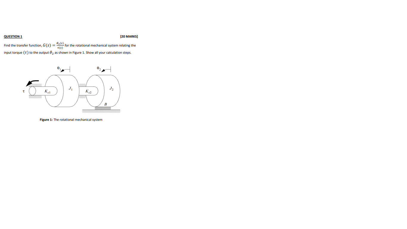 Solved QUESTION 1 [20 MARKS] Find the transfer function, | Chegg.com