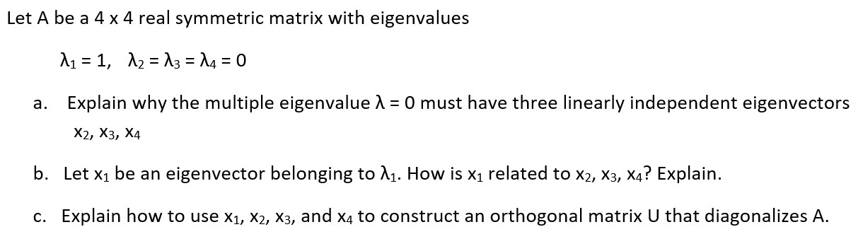 Solved Let A be a 4 x 4 real symmetric matrix with | Chegg.com