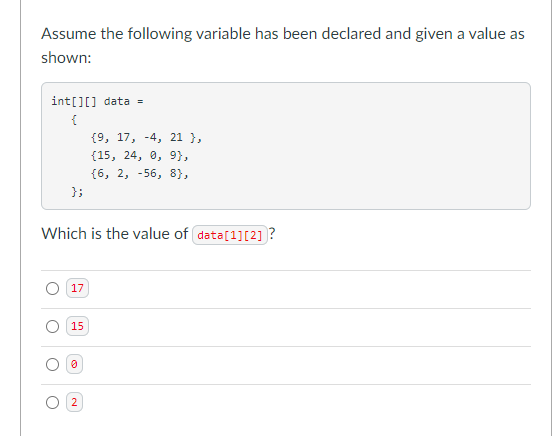 Solved Assume the following variable has been declared and | Chegg.com