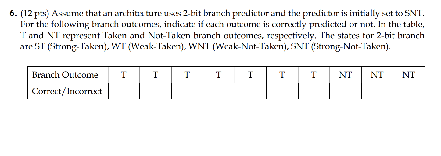Solved 6. (12 pts) Assume that an architecture uses 2-bit | Chegg.com