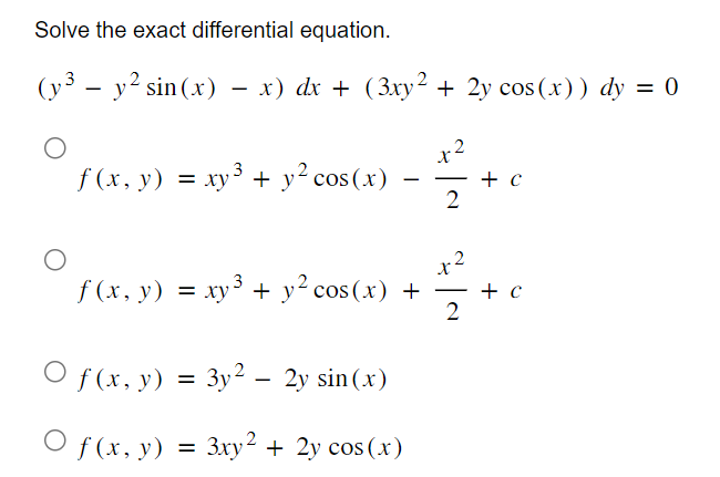 Solved Solve the exact differential equation. | Chegg.com
