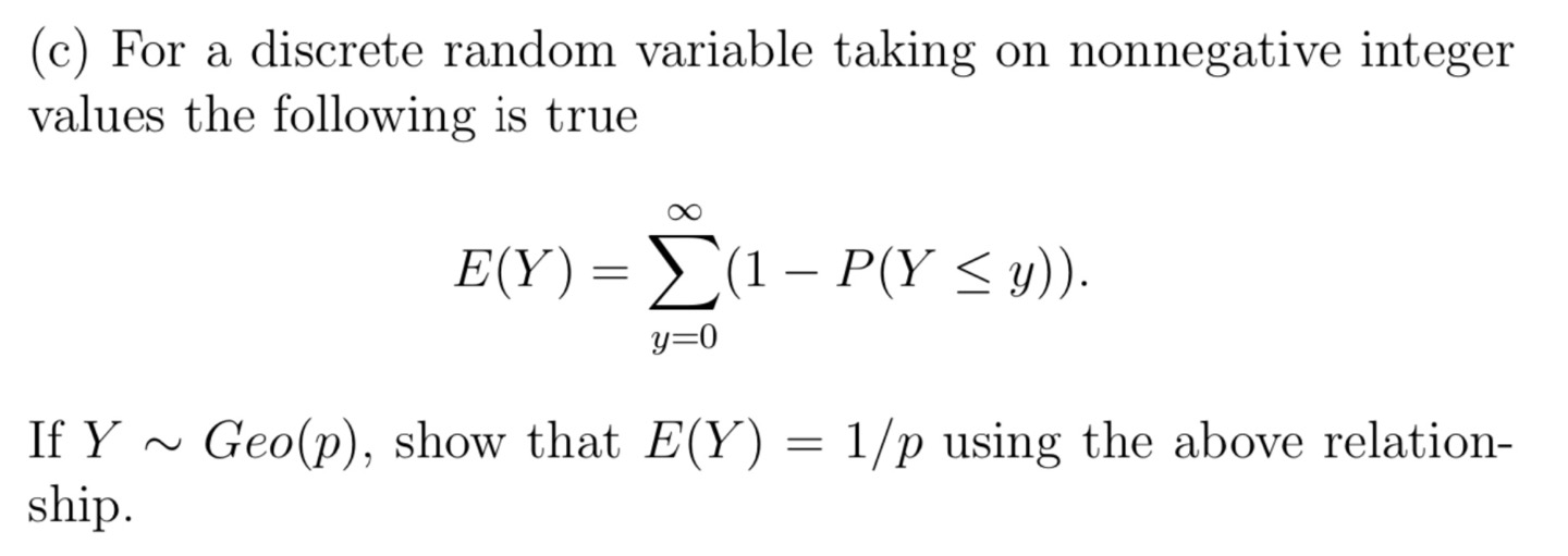 Solved (c) For a discrete random variable taking on | Chegg.com