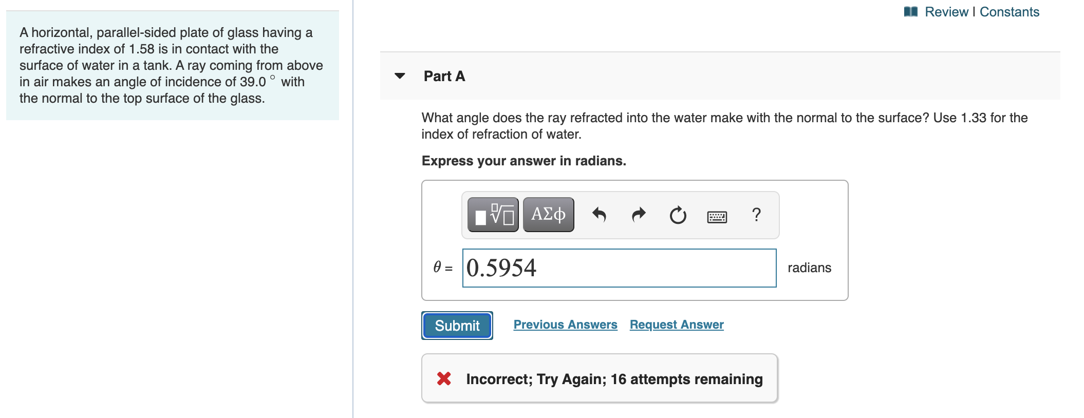Solved A horizontal, parallel-sided plate of glass having a | Chegg.com