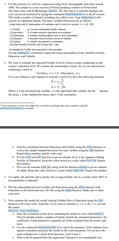 . For this exercise we will run a regression using | Chegg.com