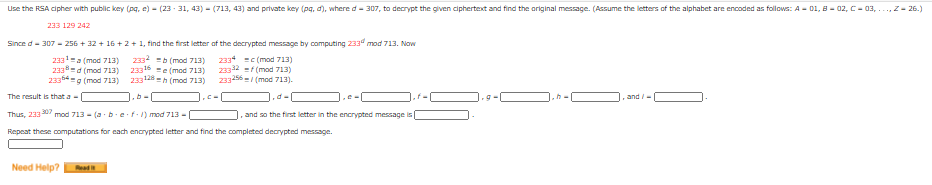 Solved Use the RSA cipher with public key (p. e) - (23 - 31, | Chegg.com