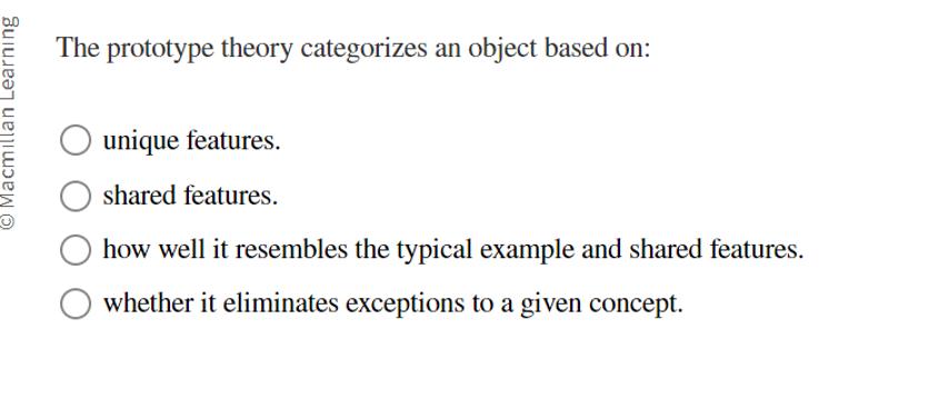 Solved The prototype theory categorizes an object based | Chegg.com
