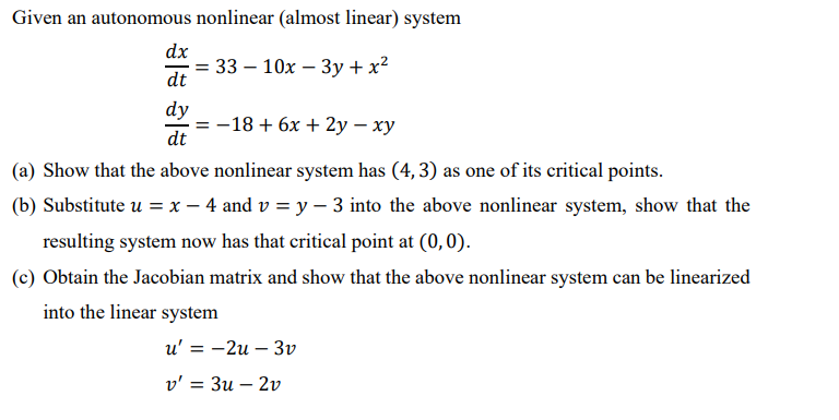 Solved = Given an autonomous nonlinear (almost linear) | Chegg.com