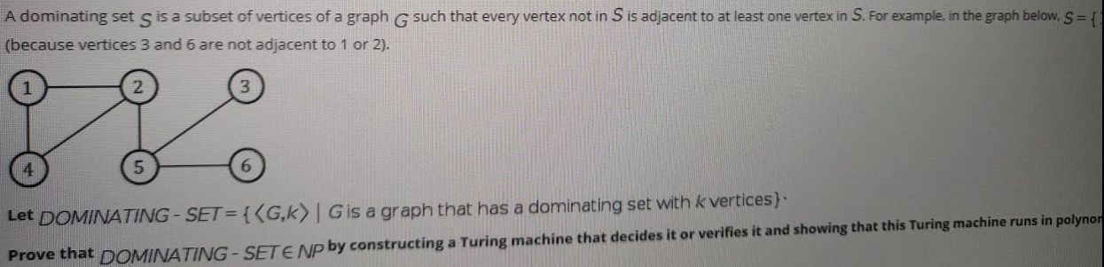 Solved A dominating set s is a subset of vertices of a graph | Chegg.com