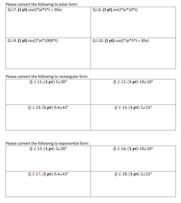 Solved Please convert the following to polar form: | Chegg.com