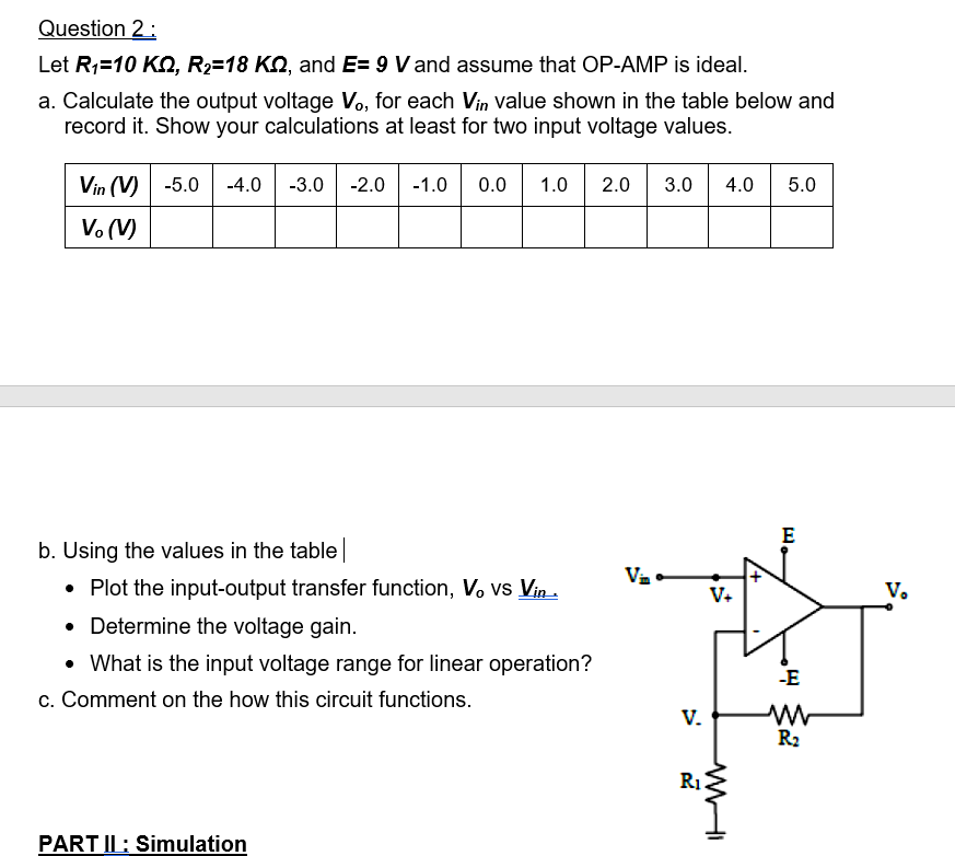 Solved Question 2 : Let R1=10 K, R2=18 KQ, and E= 9 V and | Chegg.com