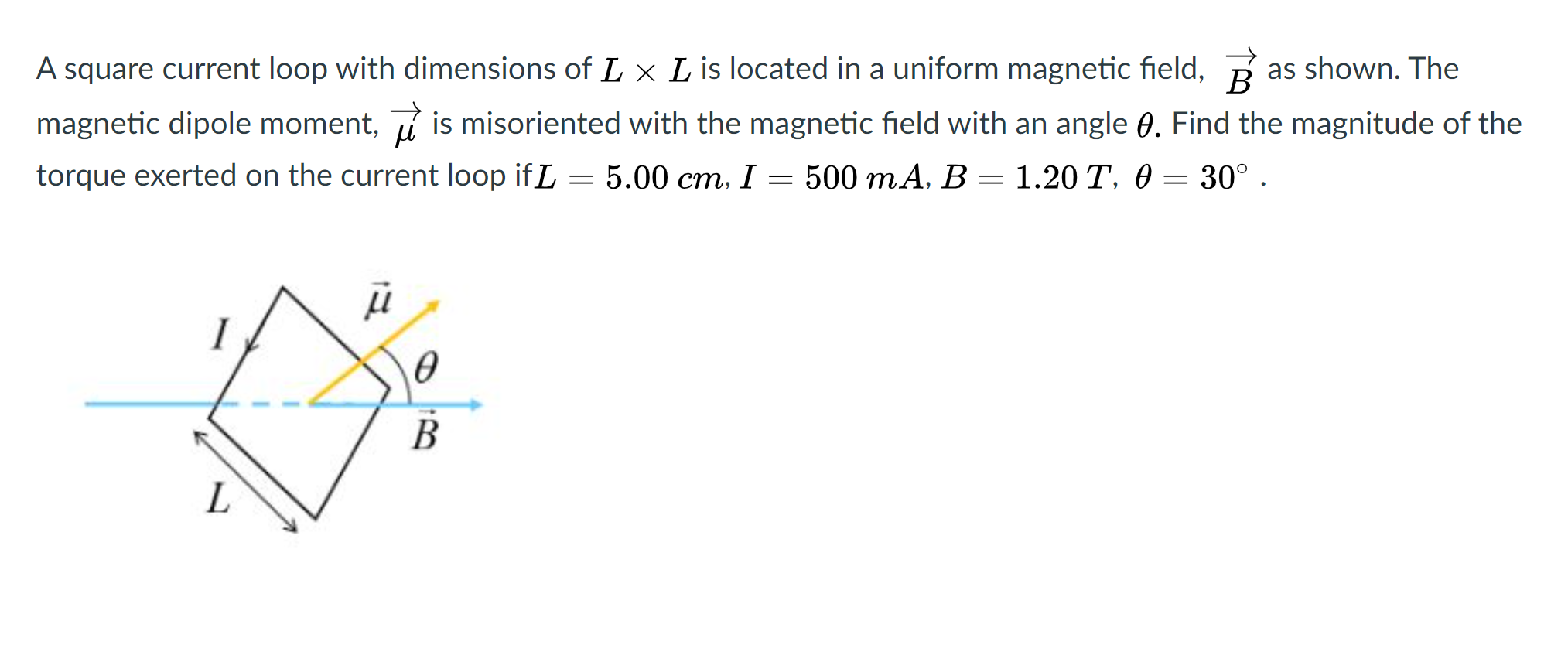 Solved A square current loop with dimensions of L x L is | Chegg.com