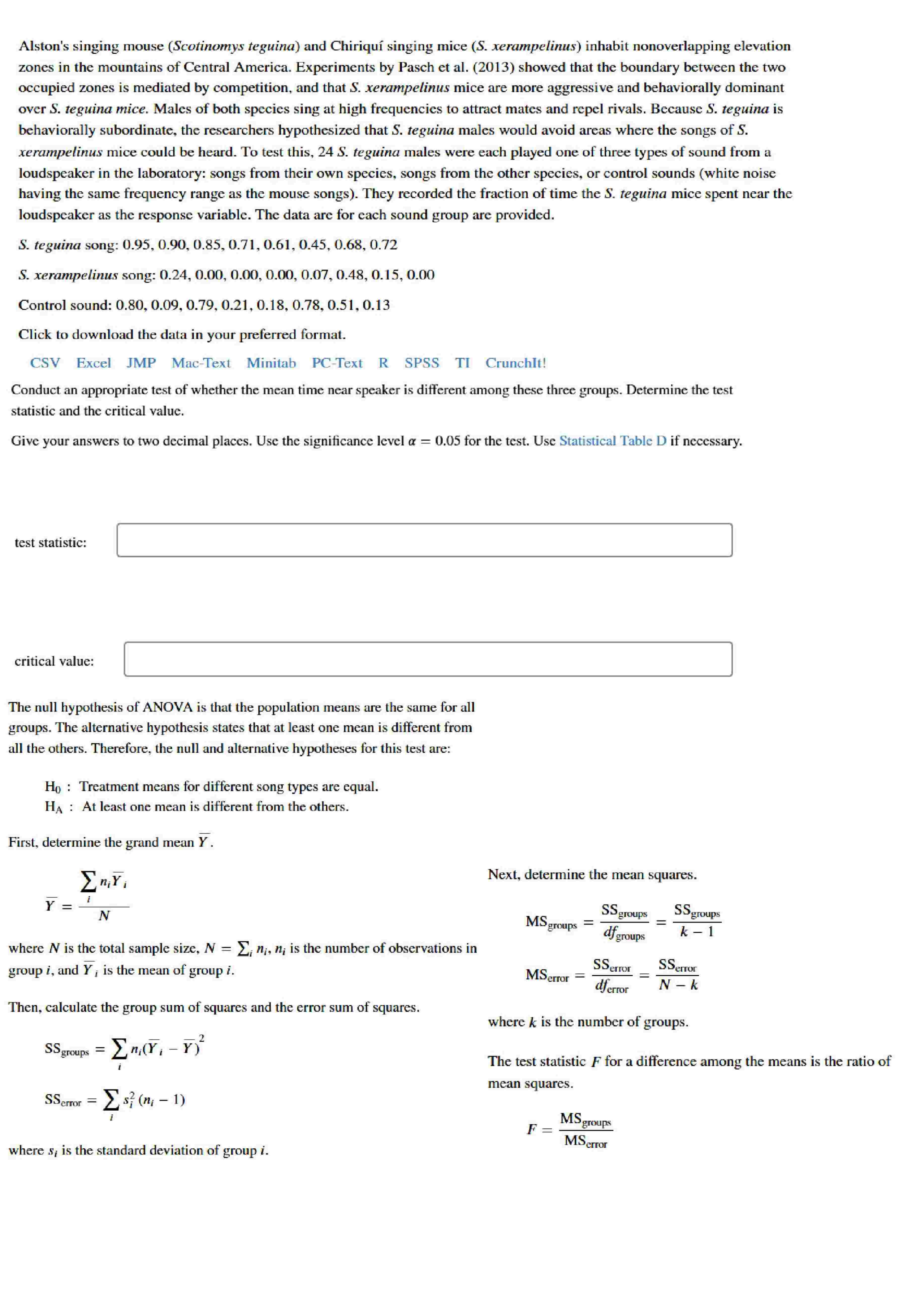 Solved Alston's singing mouse (Scotinomys ﻿teguina) ﻿and | Chegg.com