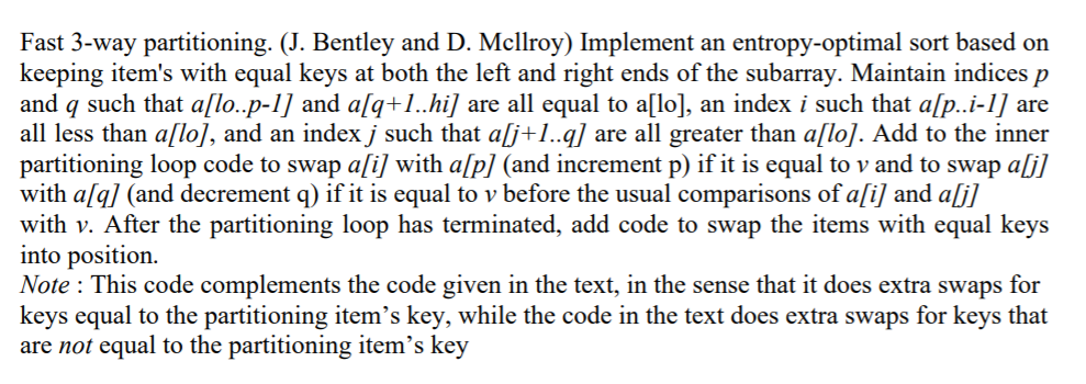 Solved Fast 3-way partitioning. (J. Bentley and D. Mcllroy) | Chegg.com