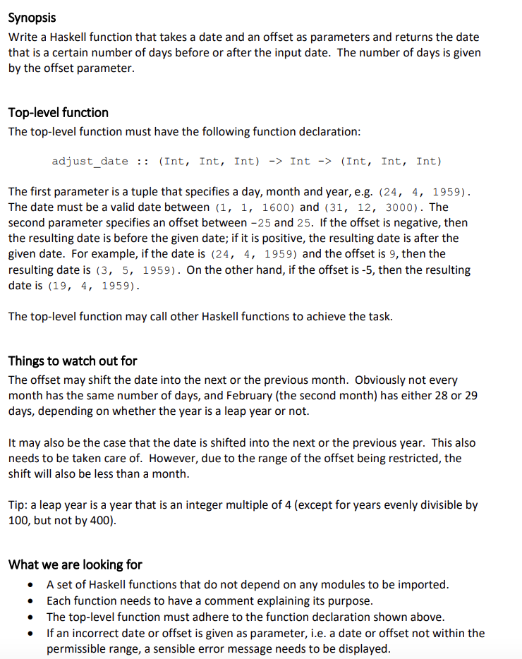 Solved Synopsis Write a Haskell function that takes a date | Chegg.com