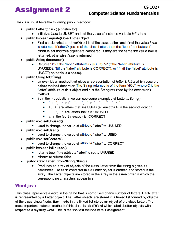 Solved Assignment 2 Cs 1027 Computer Science Fundamentals Ii