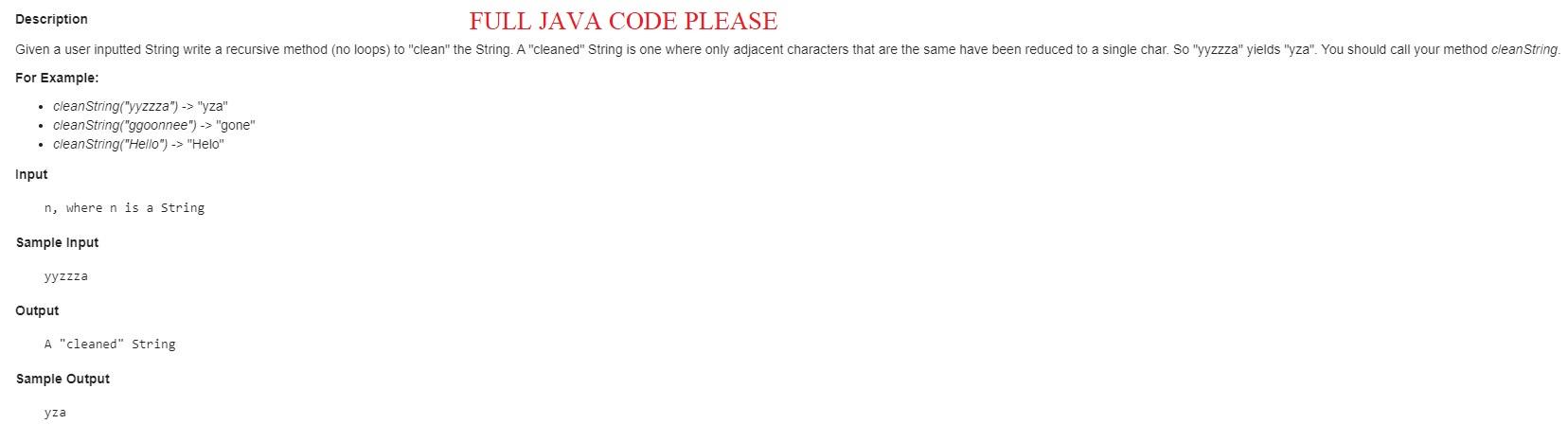 Solved Description FULL JAVA CODE PLEASE For Example: - | Chegg.com Solved Description FULL JAVA CODE PLEASE For Example: - | Chegg.com