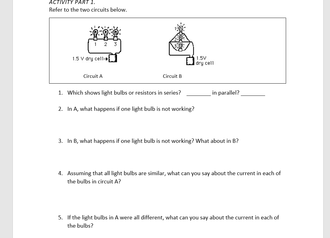 Solved ACTIVITY PART 1. Refer to the two circuits below. 1. | Chegg.com
