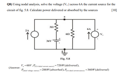 Solved Q8) Using nodal analysis, solve the voltage (Vx) | Chegg.com