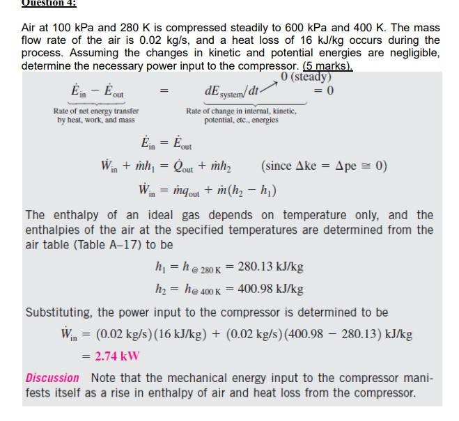 Solved Question 4 Air At 100 KPa And 280 K Is Compressed Chegg