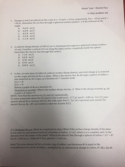 Solved Gauss' Law-Electric Flux in-class problem set ais | Chegg.com