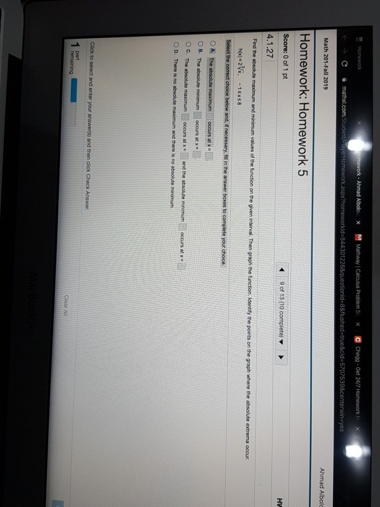 Solved Homework X Homework - Ahmad Albolou X M Mathway | Chegg.com