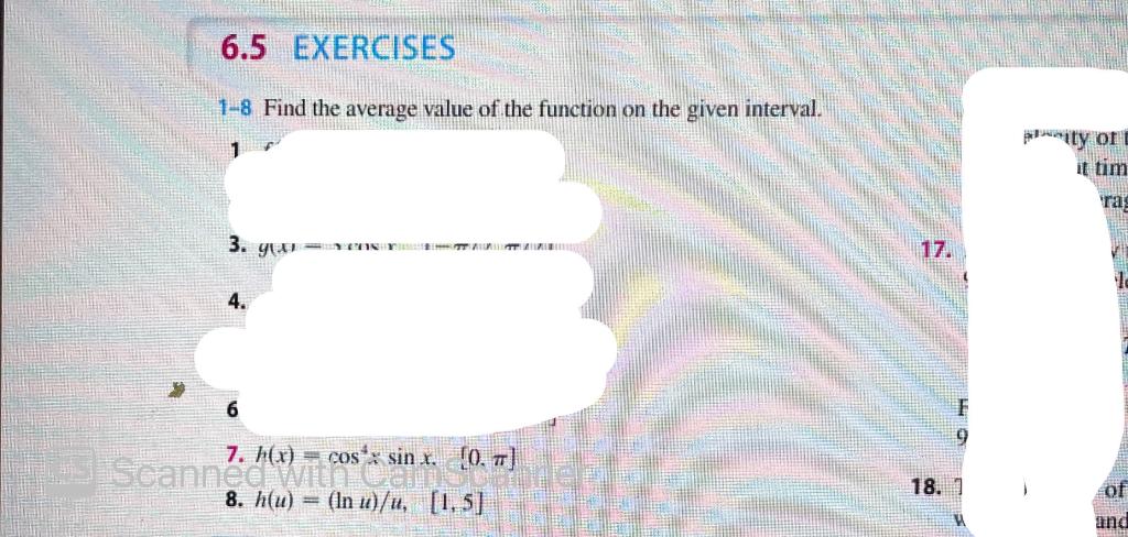 Solved 6.5 EXERCISES 1-8 Find the average value of the | Chegg.com