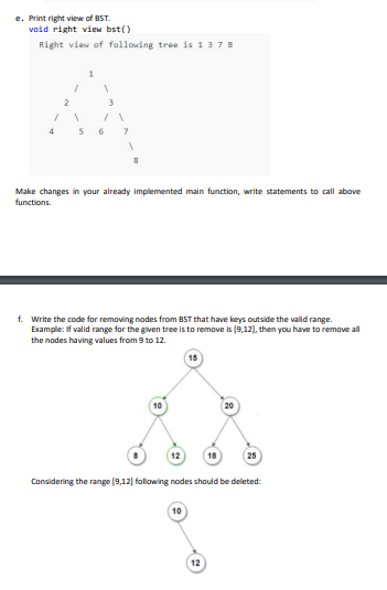 Solved e. Print right view of BST void right view bst() | Chegg.com