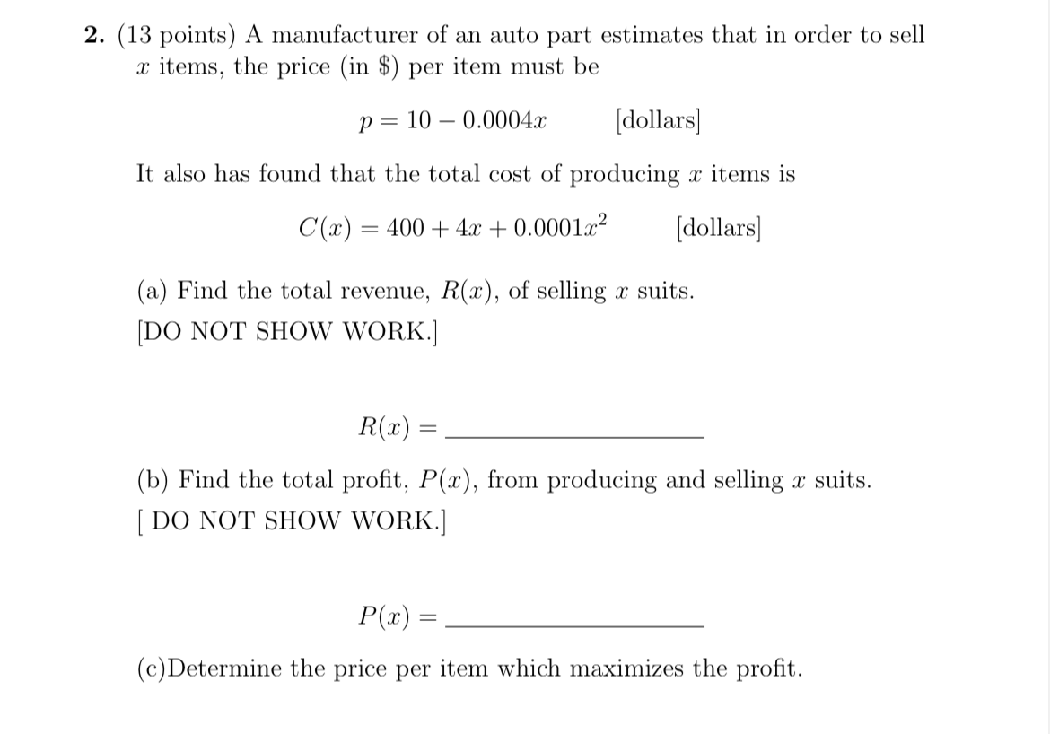 Solved (Applied Calc. chapter 3-4 application (optimization, | Chegg.com