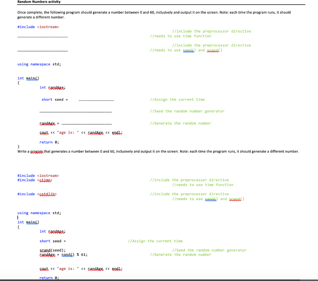 Solved Random Numbers activity Once complete, the following | Chegg.com